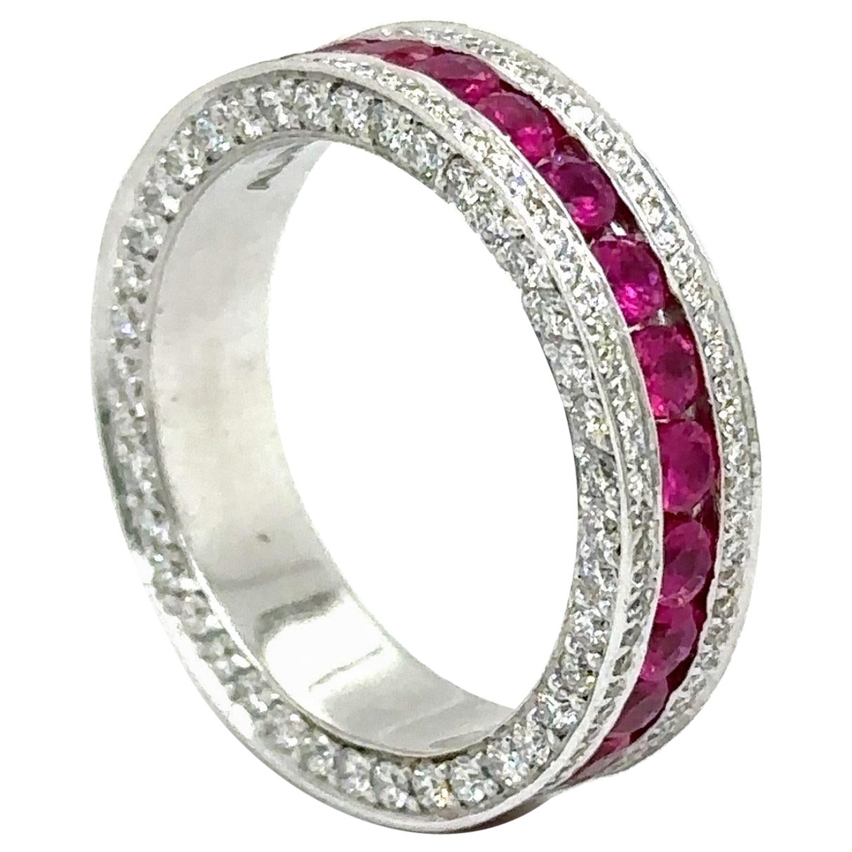 RTR004-RUBY - 18K WHITE GOLD WEDDING BAND With RUBY and DIAMONDS For ...