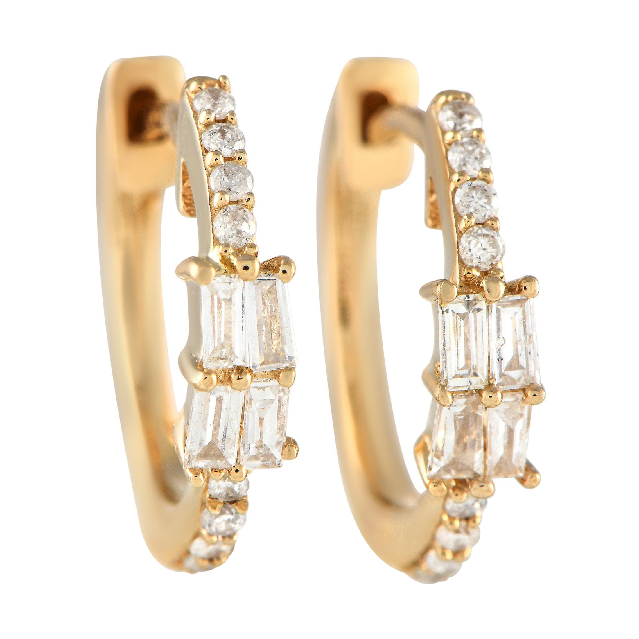 Solid Gold Diamond Drop Hoop Earrings 0.25ct in 14ct Gold For Sale at ...