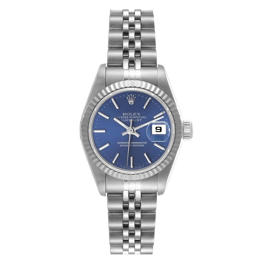 Rolex Datejust Steel White Gold Blue Baton Dial Ladies Watch 69174 For ...