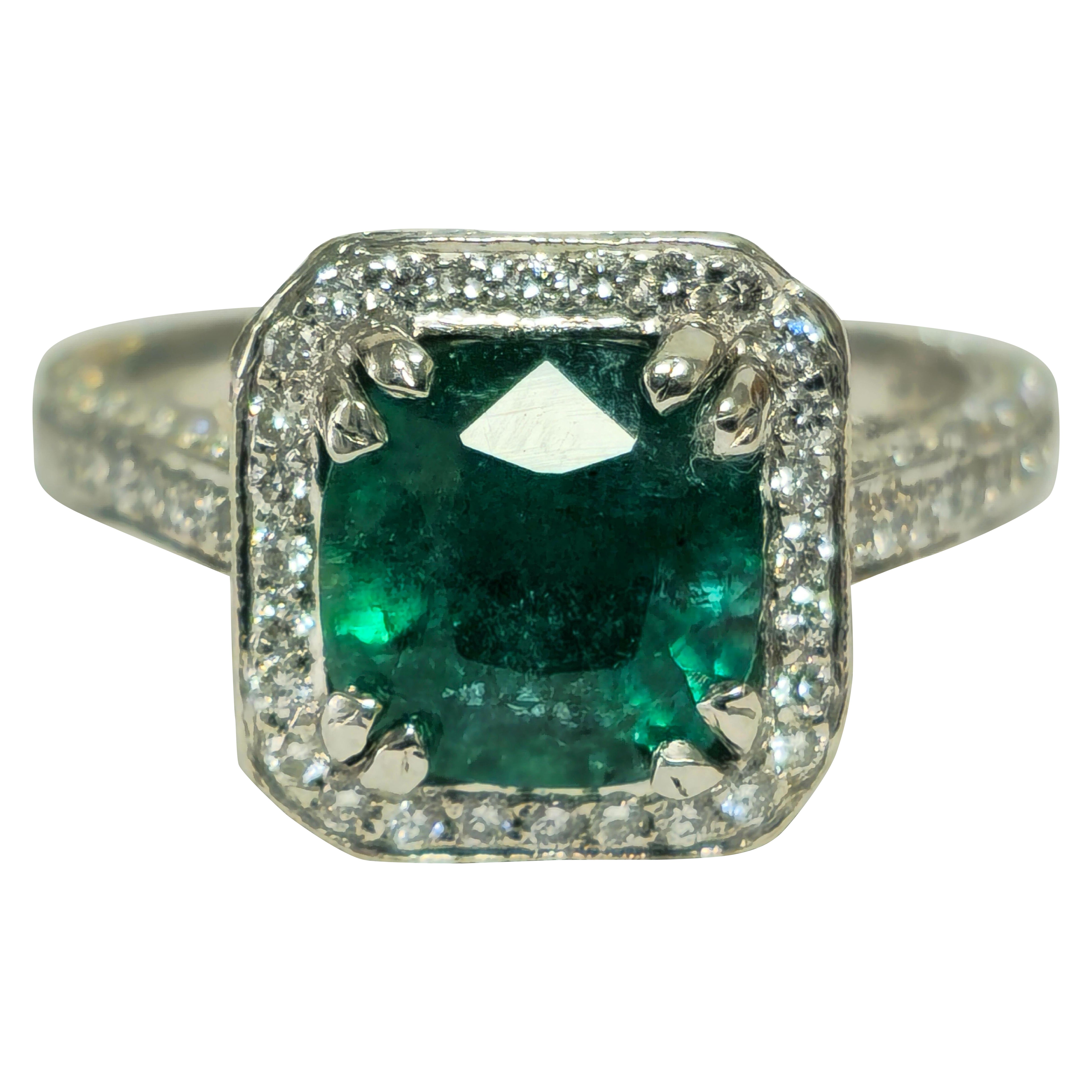 RARE 4ct Natural Emerald and Diamond Engagement Ring in Platinum For ...