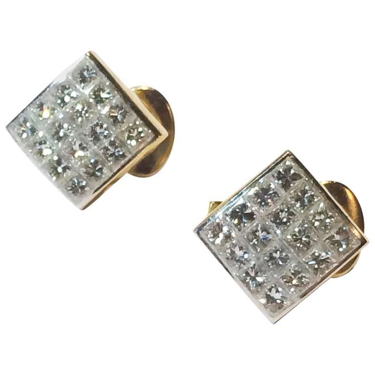 Christopher Design Diamond Gold Invisible Set Earrings at 1stDibs ...
