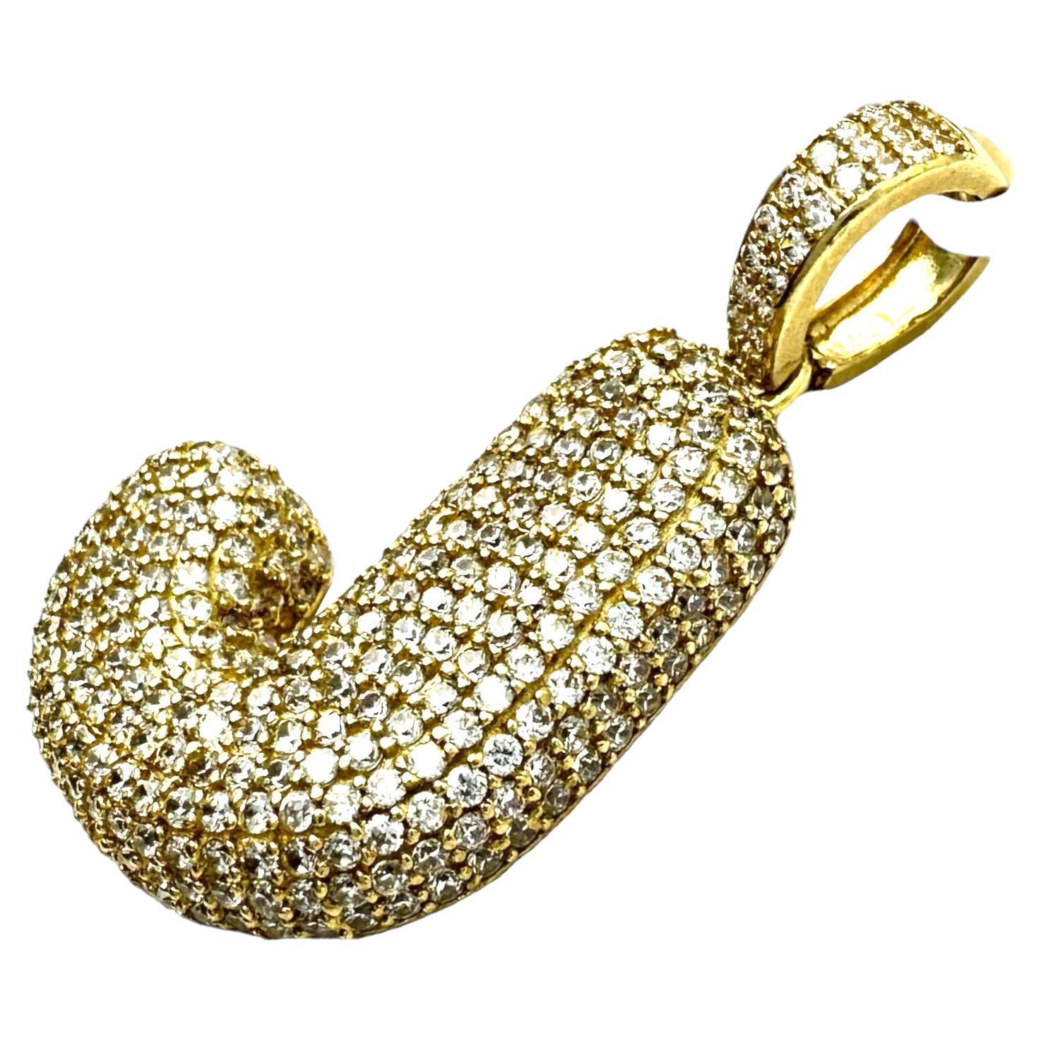 3.50 Ct Pave Diamond Initial J Letter Pendant 14 Karat Yellow Gold For ...