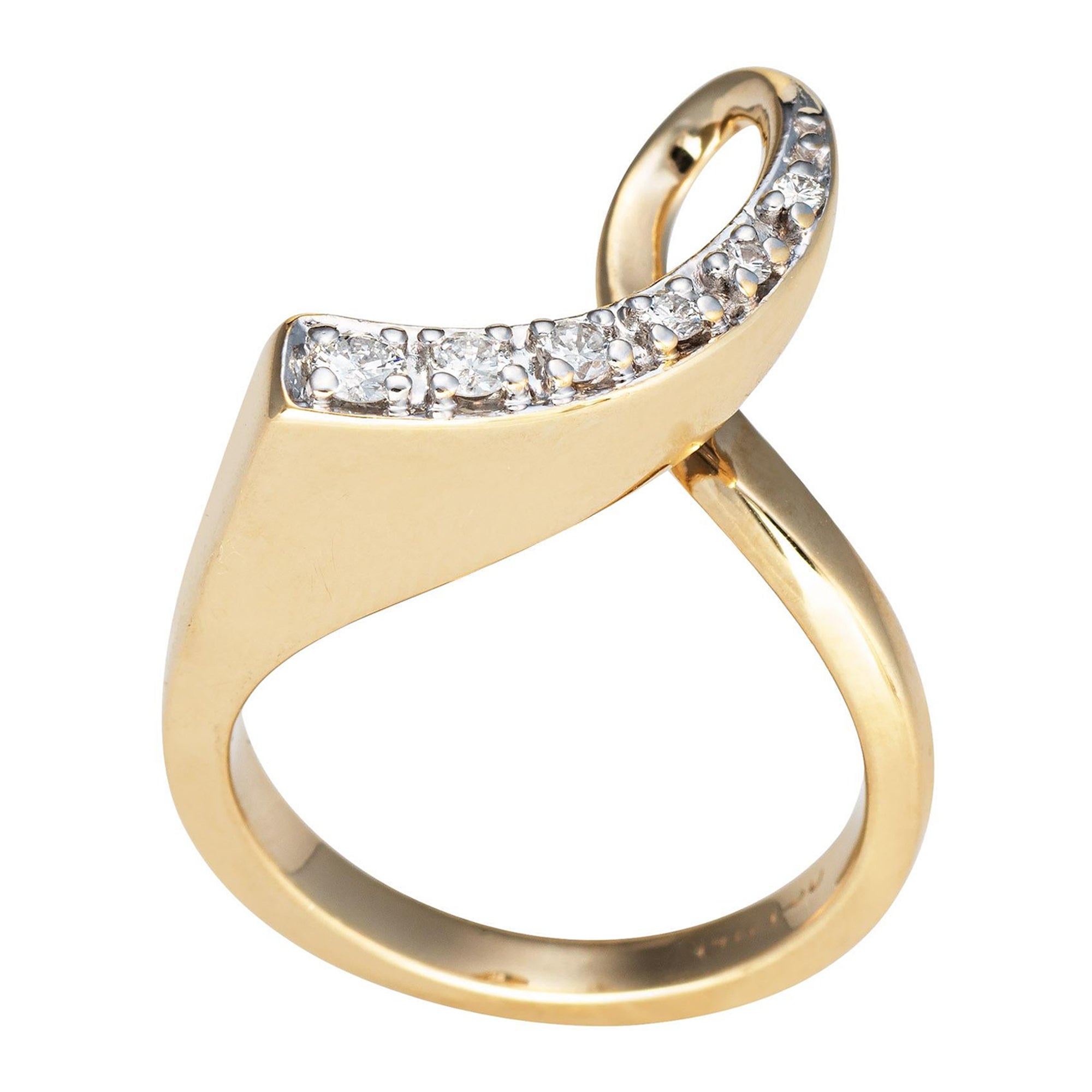 Vintage Ribbon Ring Diamond 14k Yellow Gold Sz 5.5 Abstract Band Fine ...