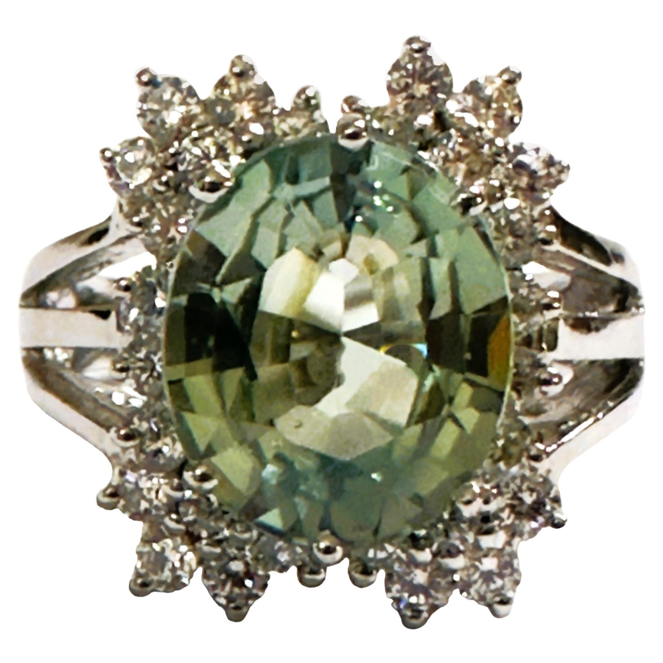 New African 5.20Ct Green and White Sapphire Sterling Silver Ring at 1stDibs