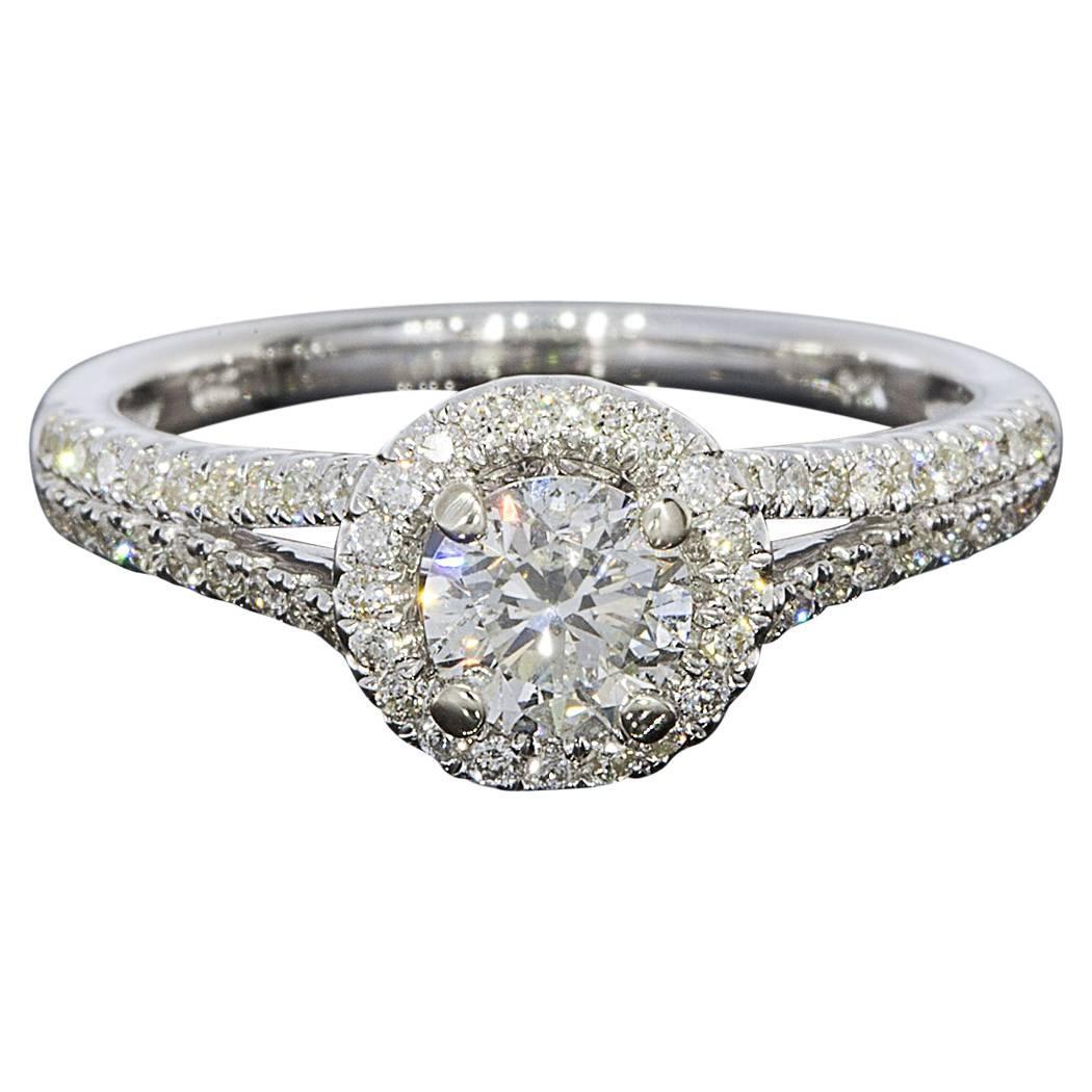 .91 Carats Round Diamonds Gold Split Shank Halo Engagement Ring For ...