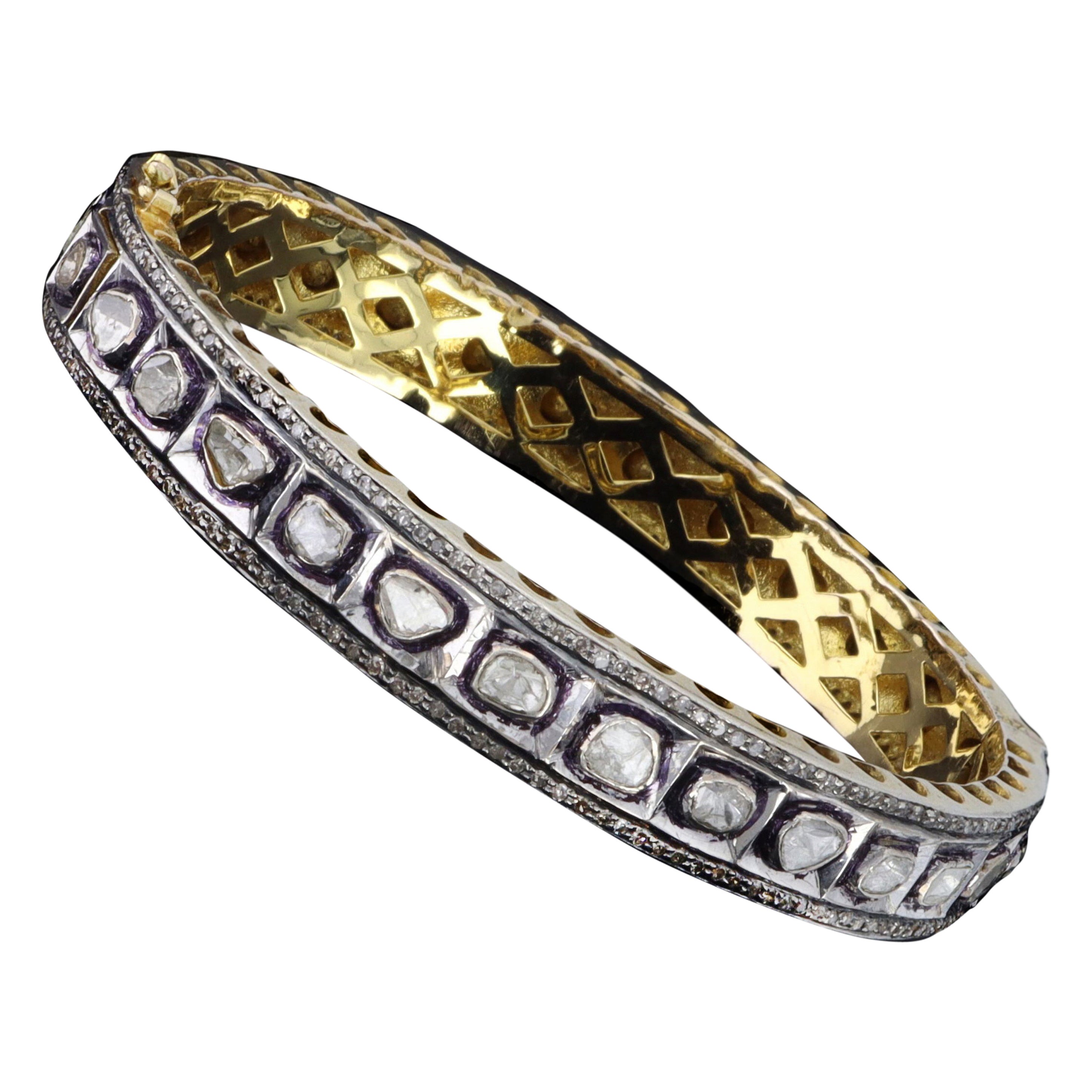 Rose Cut Diamond Bangle Bracelet For Sale at 1stDibs