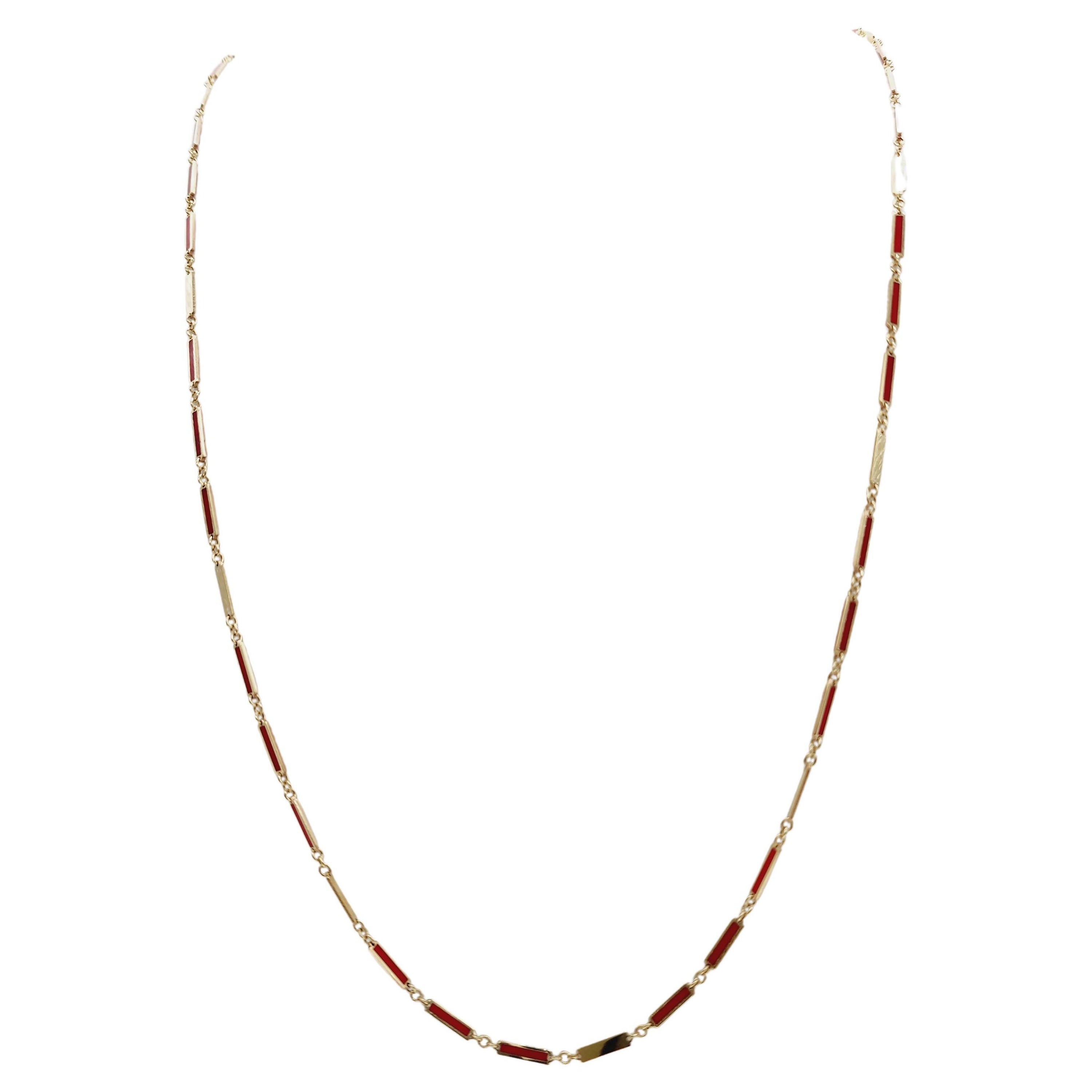 Red Coral Gem Yellow Gold Link Chain Necklace 24'' For Sale at 1stDibs