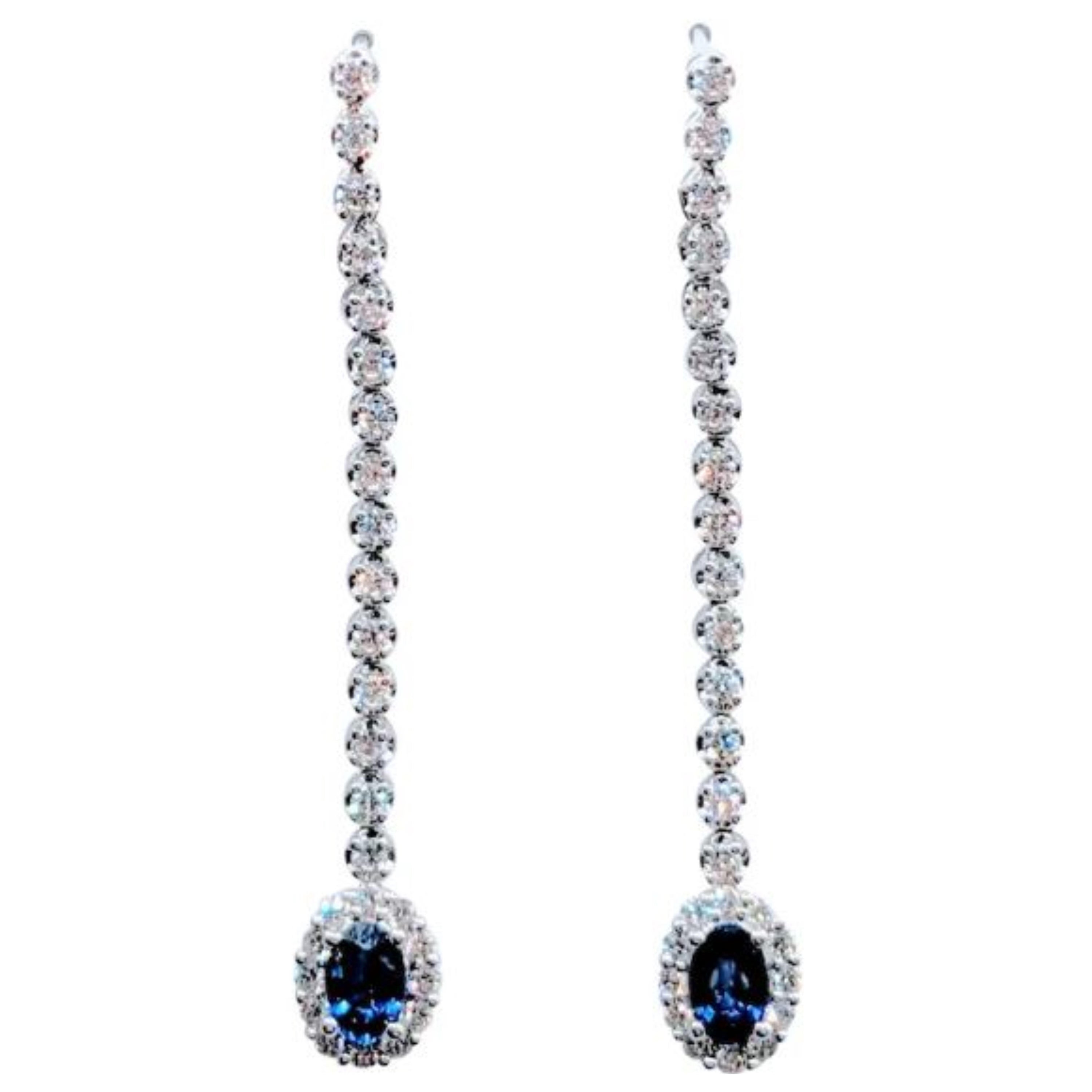 Royal Blue Sapphire and Diamond Drop Earrings 18kt For Sale at 1stDibs