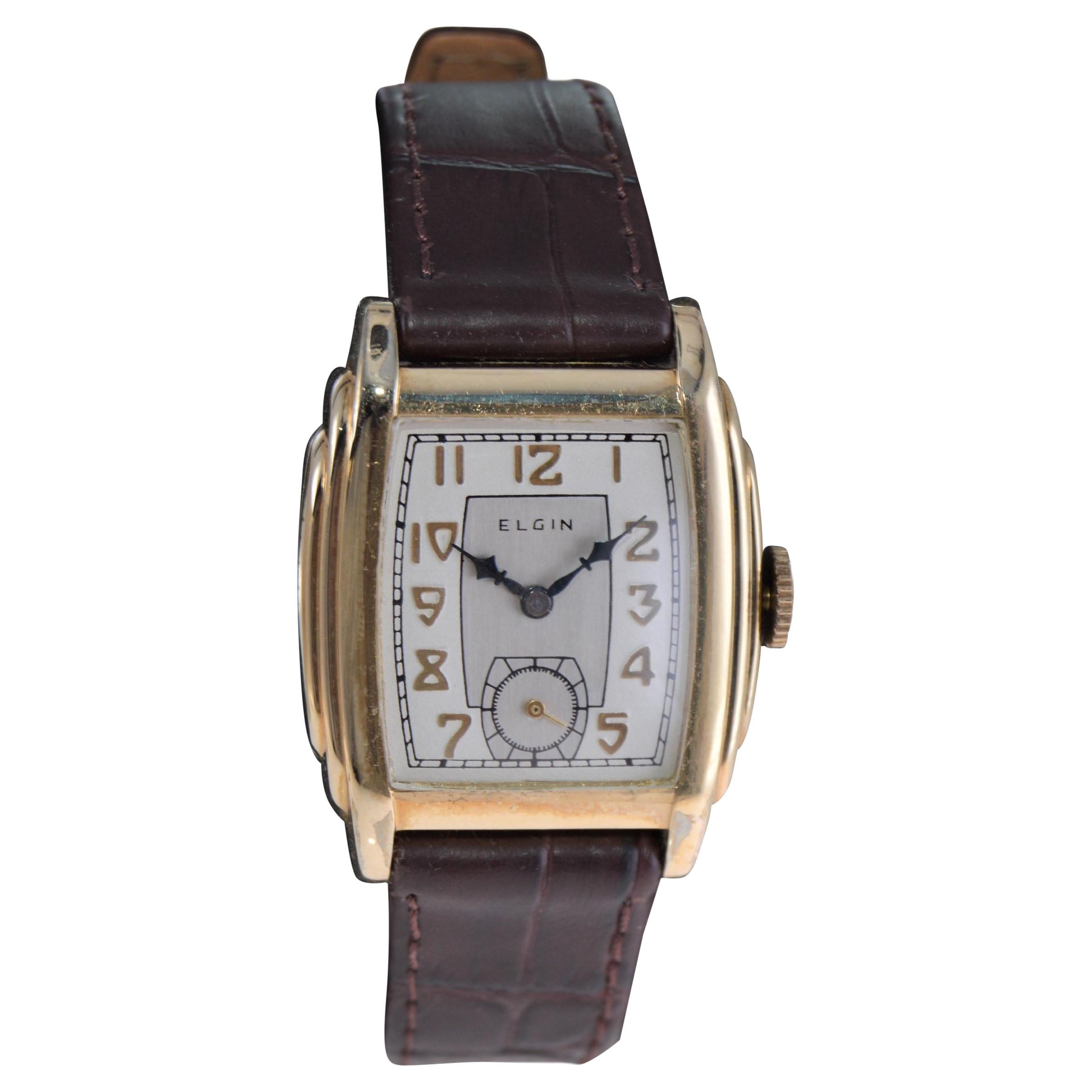 Vintage Elgin Rectangular-shaped 14 Karat Yellow Gold Filled Watch ...