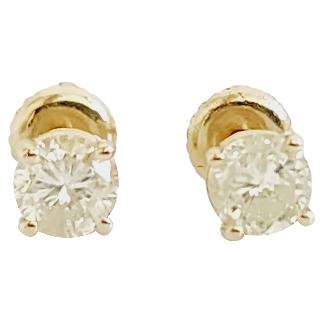 1.00 cttw Carat Natural Diamond Round Studs Yellow Gold 14 Karat For ...