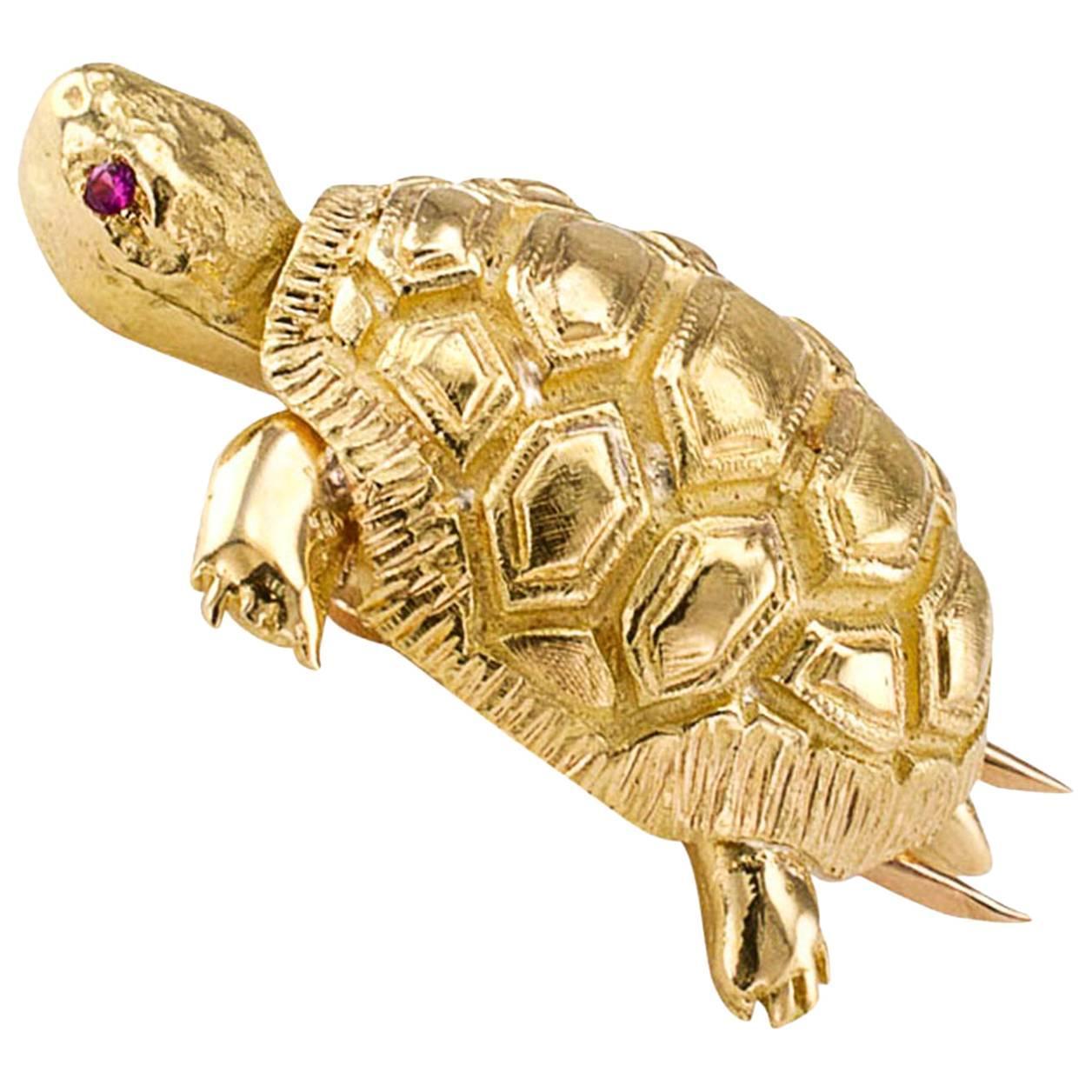 1960s Ruby Gold Turtle Brooch For Sale at 1stdibs