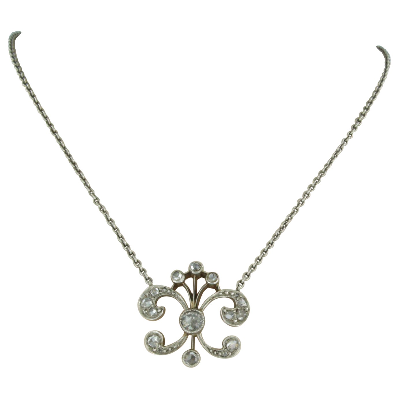 Chain with diamonds 14k gold and silver For Sale at 1stDibs