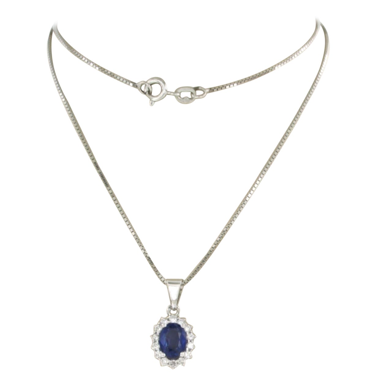 chain and pendant with sapphire and diamonds 18k white gold For Sale at ...