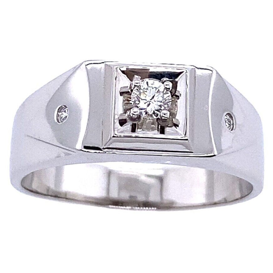 Classic Natural Diamond Set Signet Ring/Dress Ring in 18ct White Gold ...