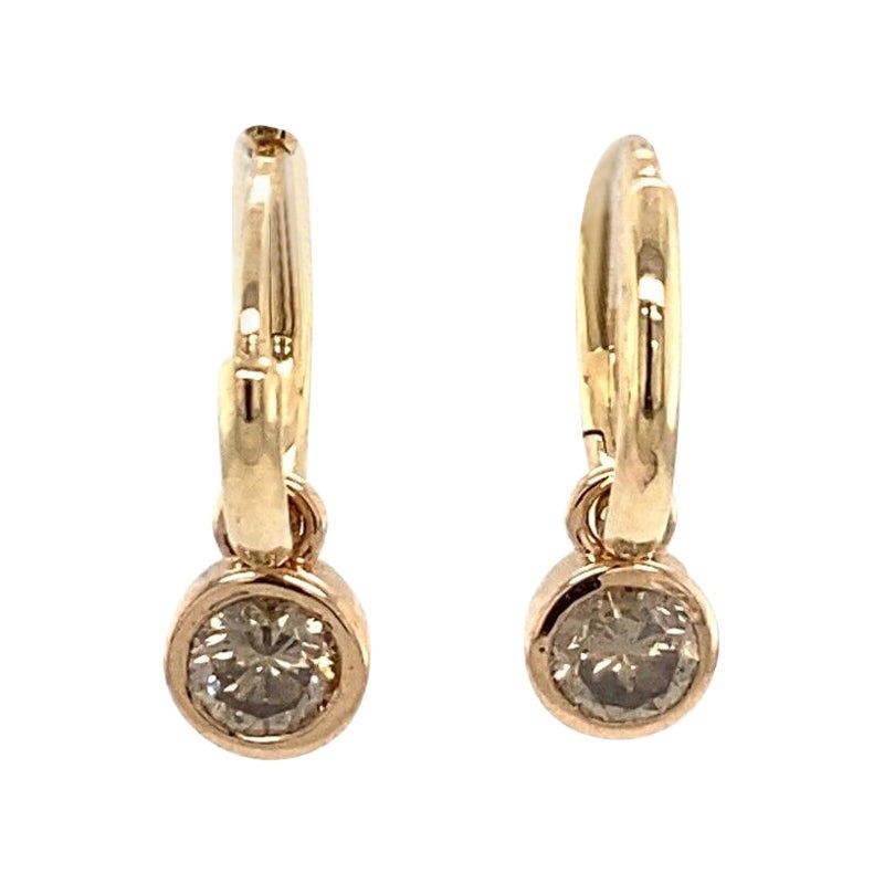 Solid Gold Diamond Drop Hoop Earrings 0.60ct Brown Diamonds in 14ct ...