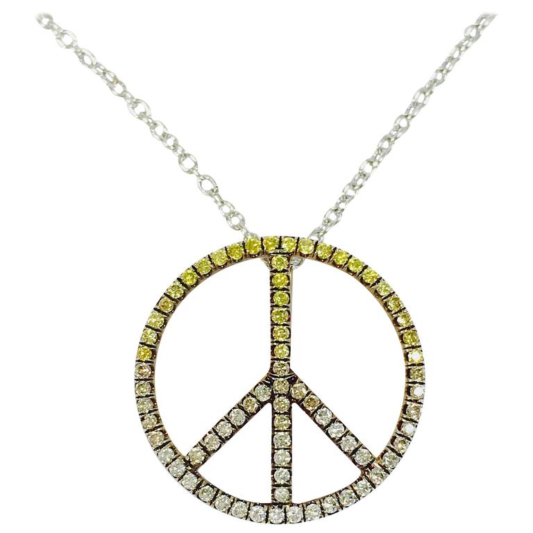 Multicolor Diamond Gold Peace Sign Necklace at 1stDibs