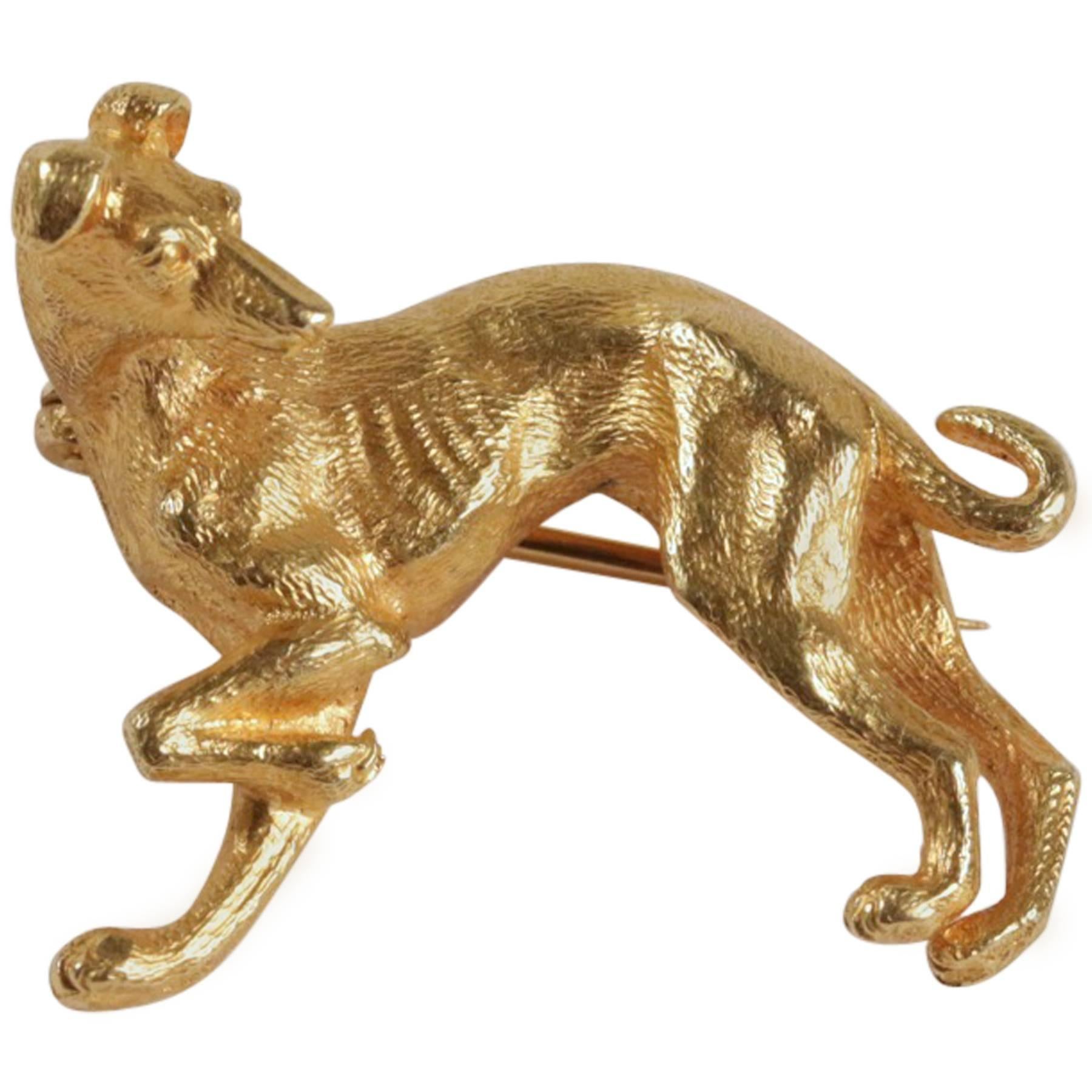 1870s French Gold Greyhound Dog Brooch at 1stDibs