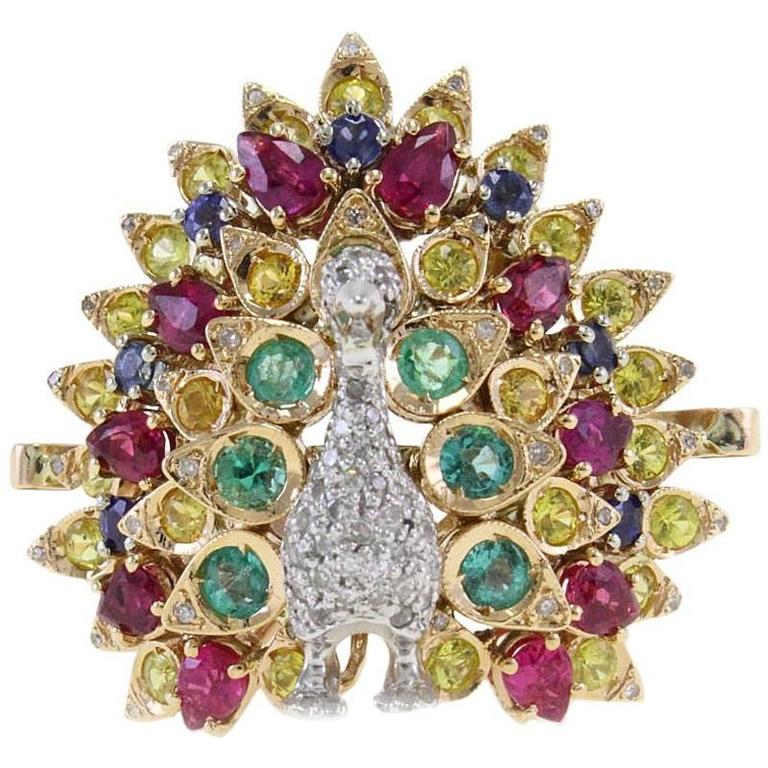 Gemstone Gold Peacock Ring For Sale at 1stdibs
