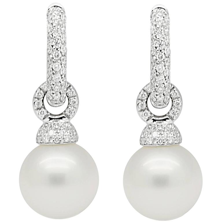 Ferrucci Italy White Pearls and Diamonds gold Earrings at 1stDibs