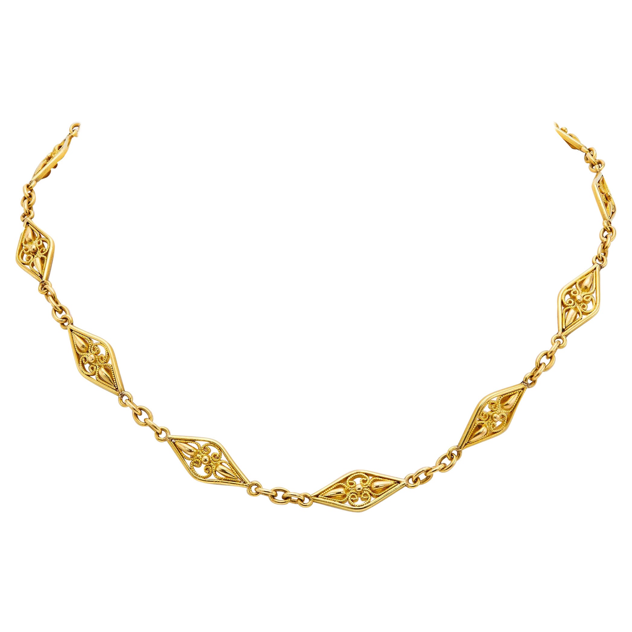 Antique French 18k Yellow Gold Fancy Link Necklace For Sale at 1stDibs