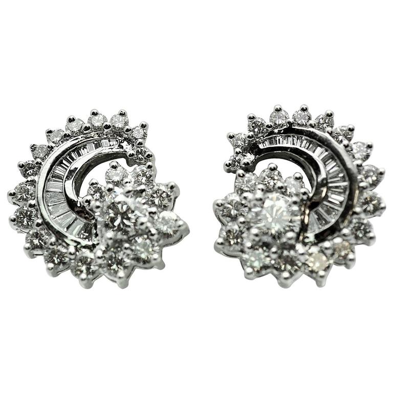 Engel Brothers Diamond Platinum Comet Earrings at 1stDibs
