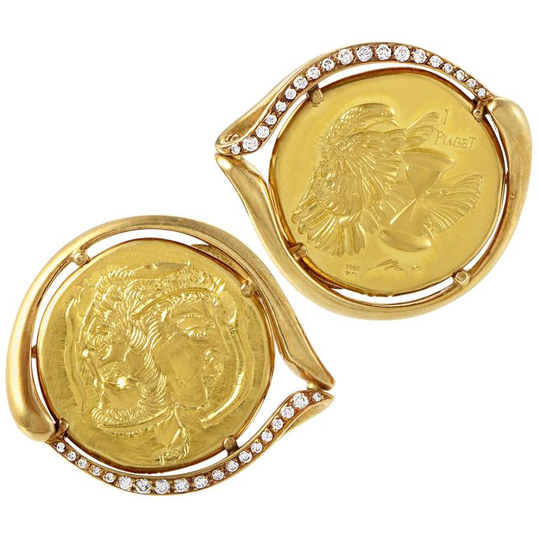 Piaget Diamond Gold Coin Cufflinks For Sale at 1stDibs | piaget cufflinks