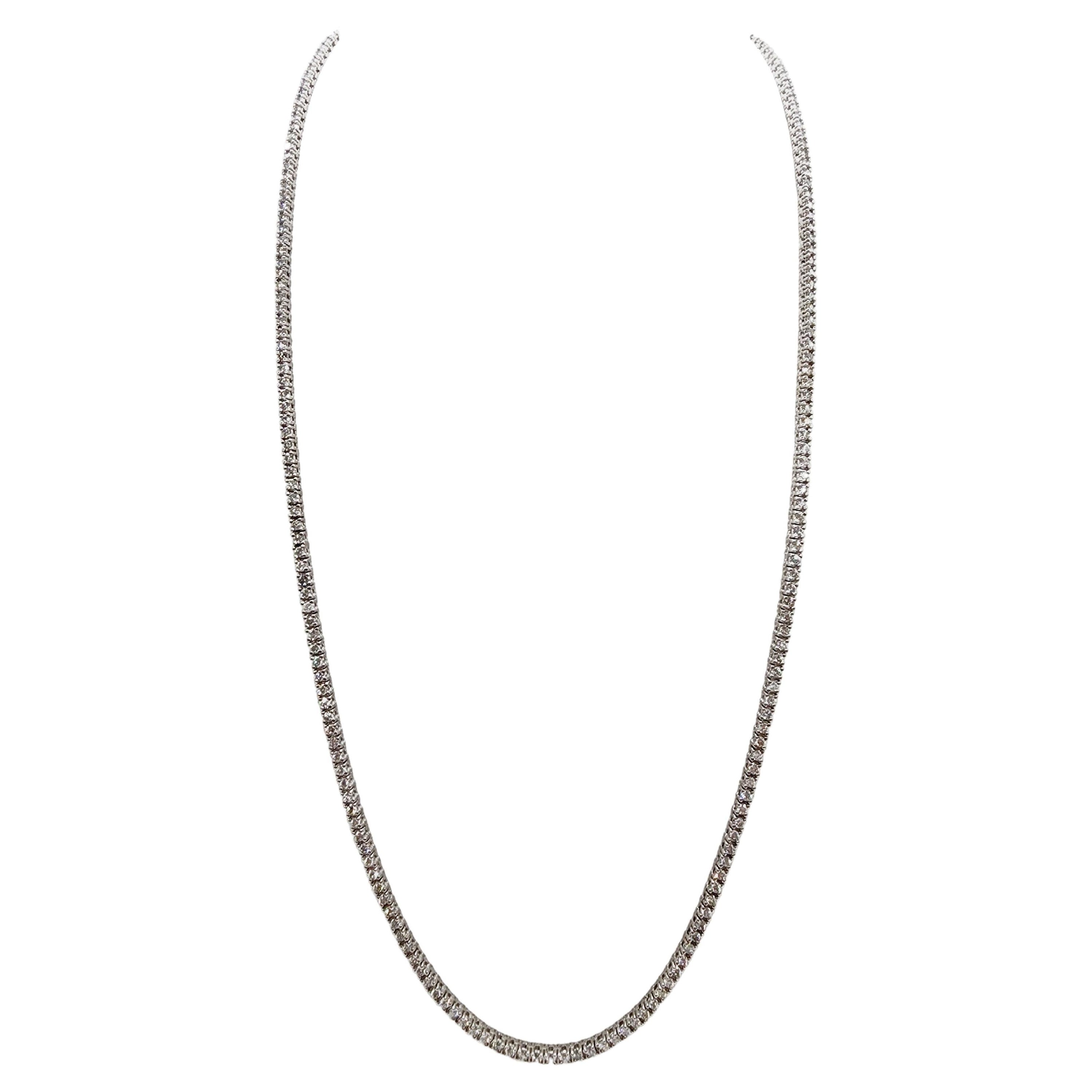 3 40 Carat Round Brilliant Cut Diamond Tennis Necklace 14 Karat White