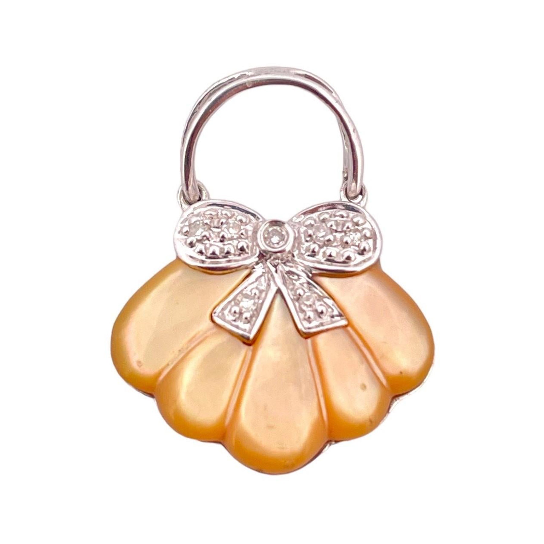Modern Shell Bow Purse Pendant - 14K White Gold For Sale at 1stDibs