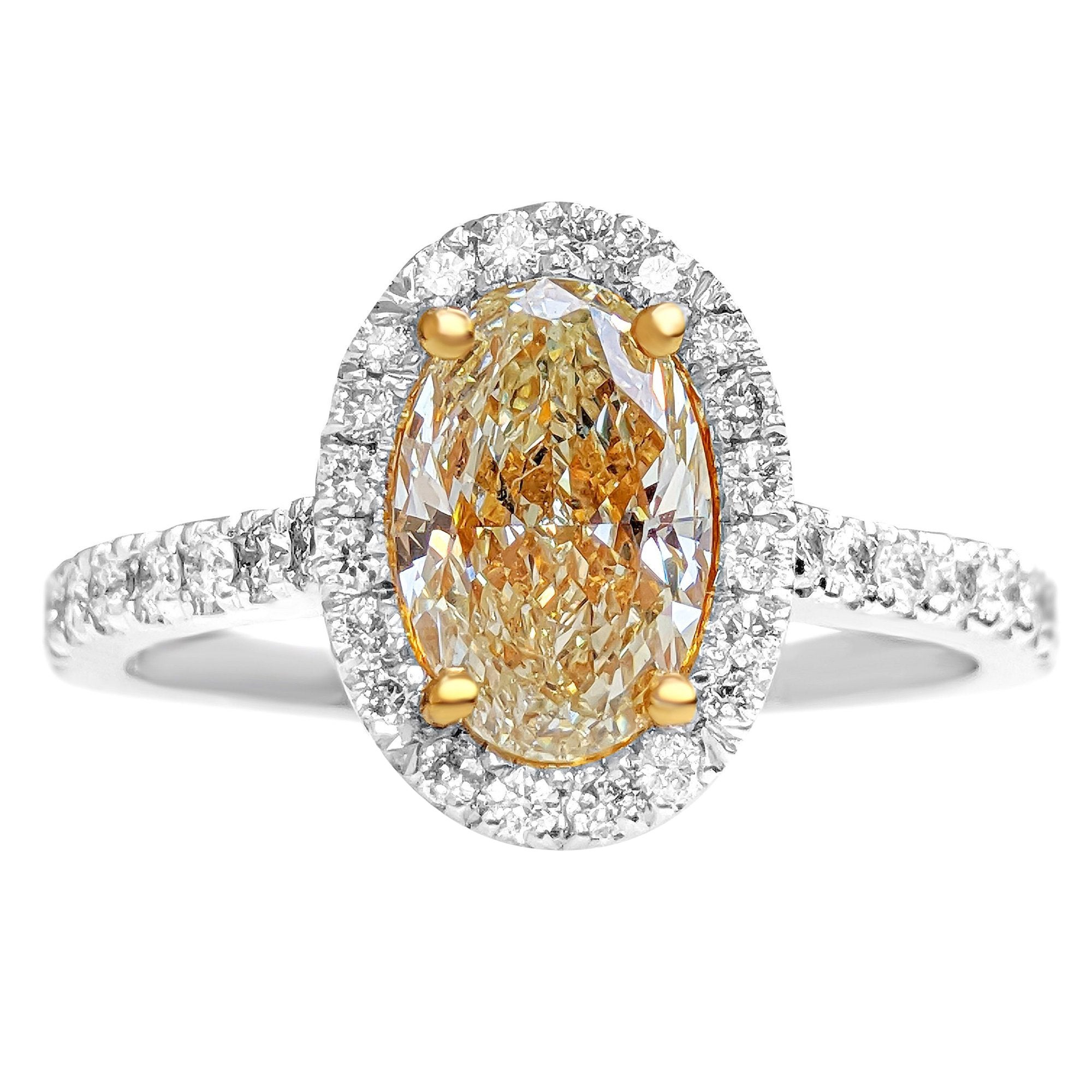 NO RESERVE! - 1.80cttw Fancy Yellow Oval Diamond Halo - 18K White Gold ...
