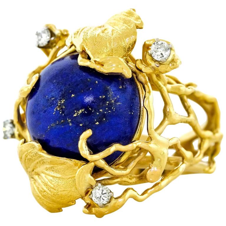 Organo-Chic Sixties Lapis Lazuli Gold Ring at 1stDibs