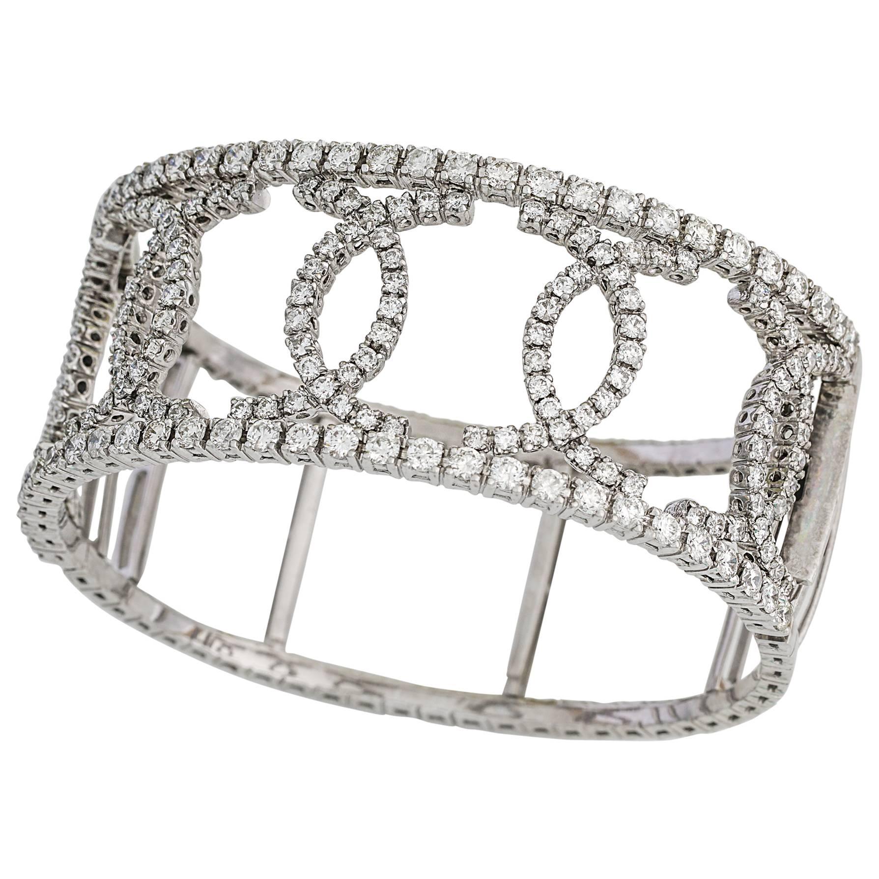 18 Karat White Gold Ornate Bangle 10 Carat Diamond Double "C" Shape ...