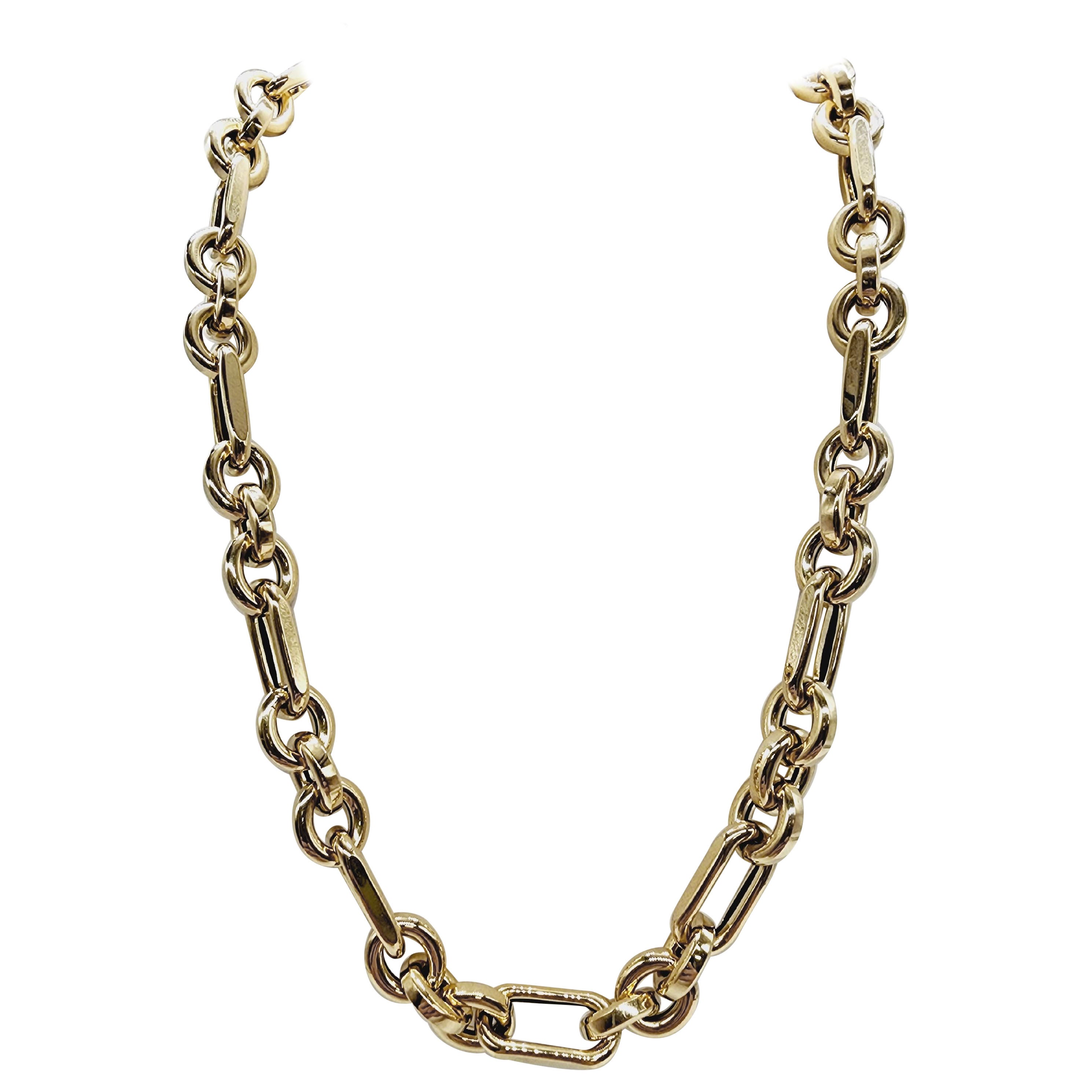 SET 18 Karat Yellow Gold Italian Link Chain and Bracelet For Sale at ...