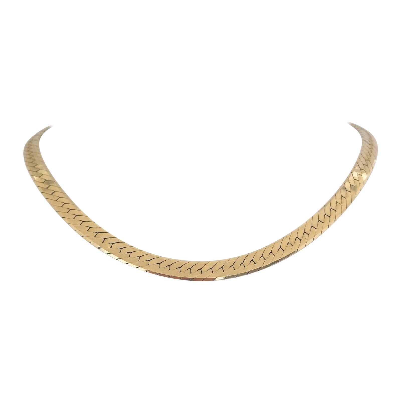 14 Karat Yellow Gold Solid Herringbone Link Chain Necklace Italy For ...