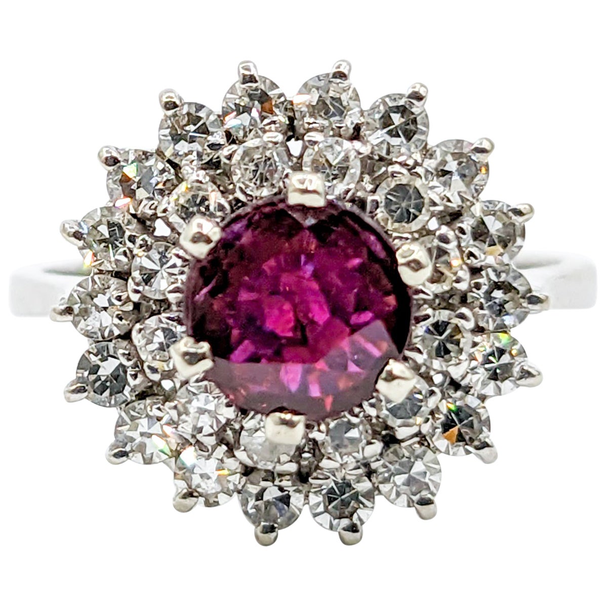 1ct Scarlet Ruby and Diamond Double Halo Ring For Sale at 1stDibs