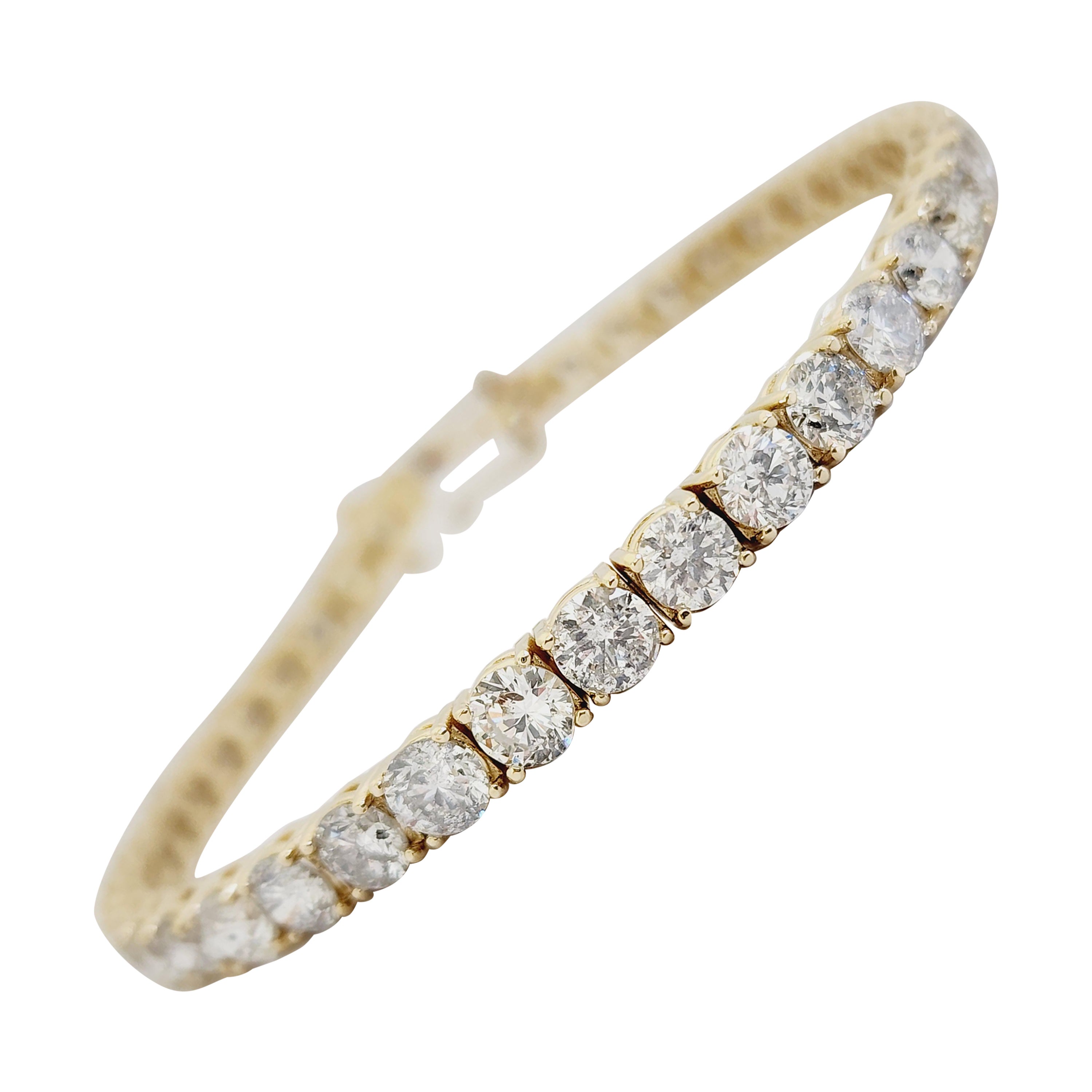 13 Carat Round Brilliant Cut Diamond Tennis Bracelet 14 Karat Yellow