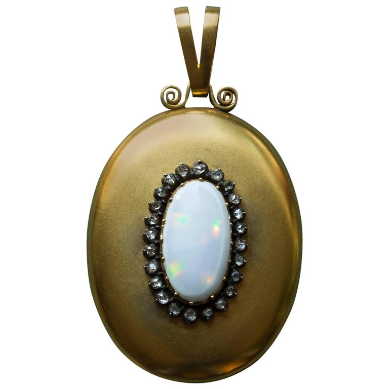 Victorian Large Opal Diamond Gold Locket at 1stDibs