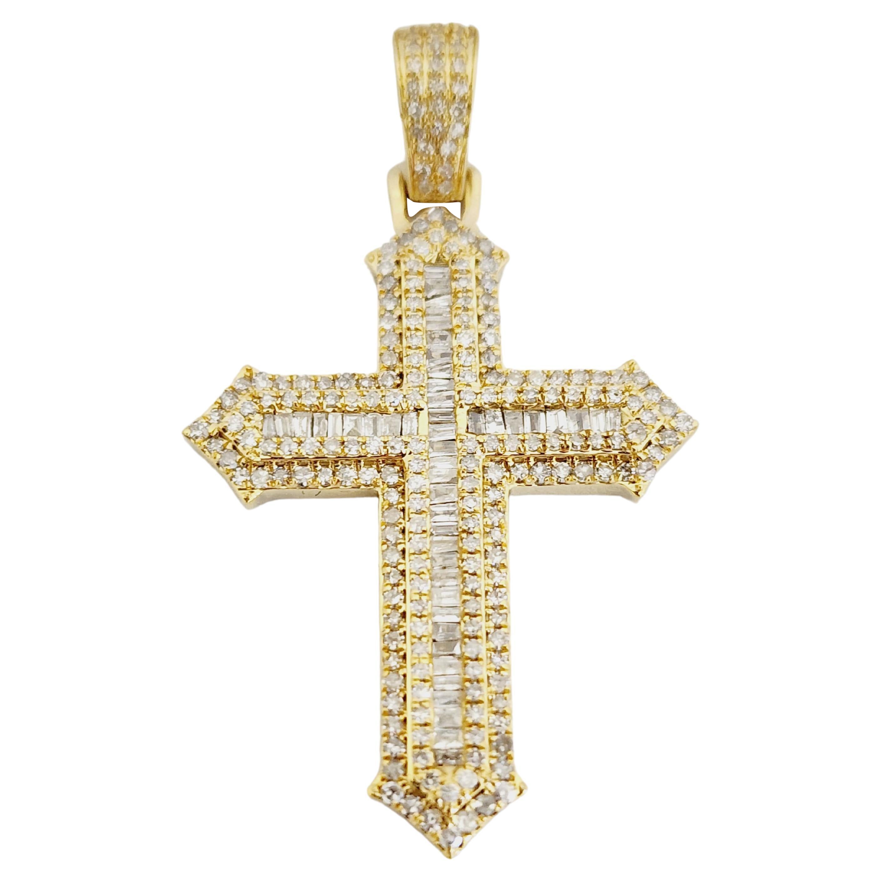 0.70 Carat Diamond Jesus Cross Pendant 14 Karat Yellow Gold For Sale at ...