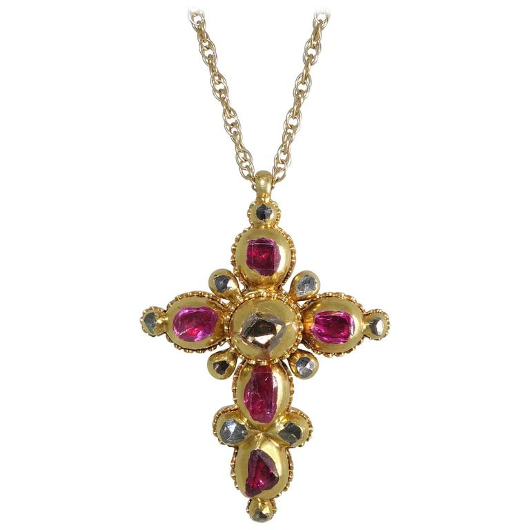 Rare 18th century ruby and diamond cross. at 1stDibs