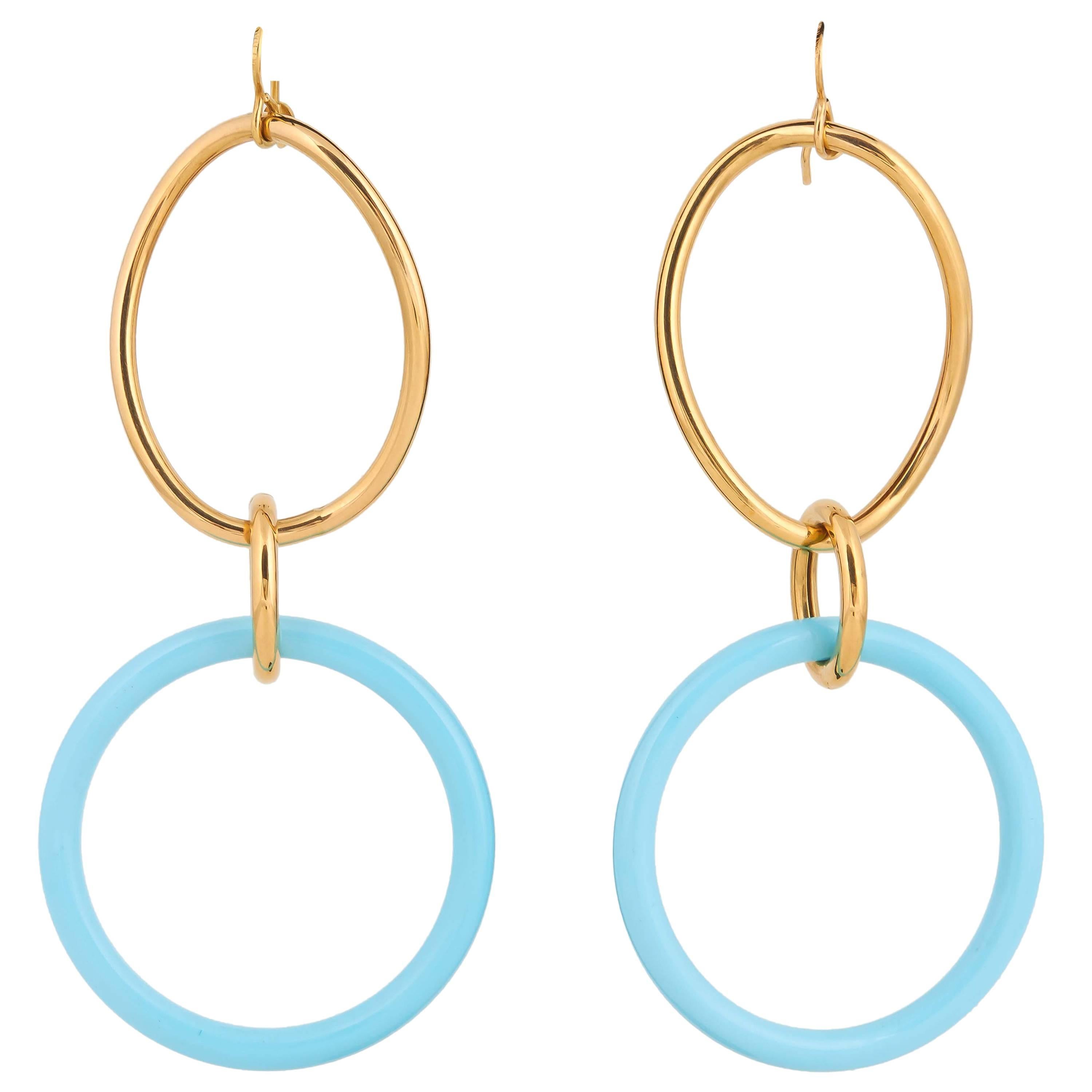 1980's Faraone Mennella Gold Large Turquoise Double Loop Hanging ...