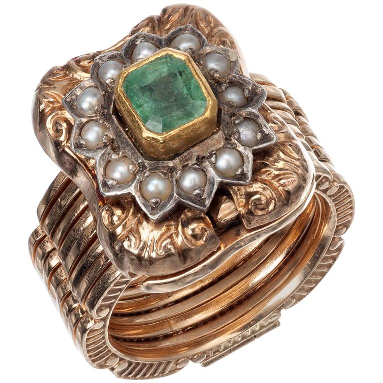 Emerald and pearl convertible ring and bracelet at 1stDibs