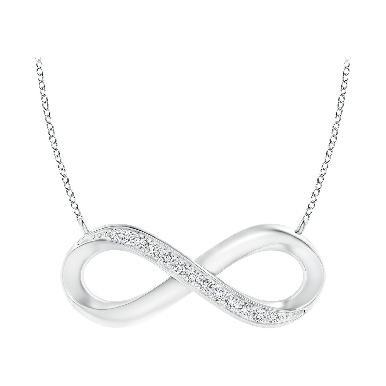 Natural Sideways Diamond Infinity Necklace in 14K White Gold (Size-1mm ...