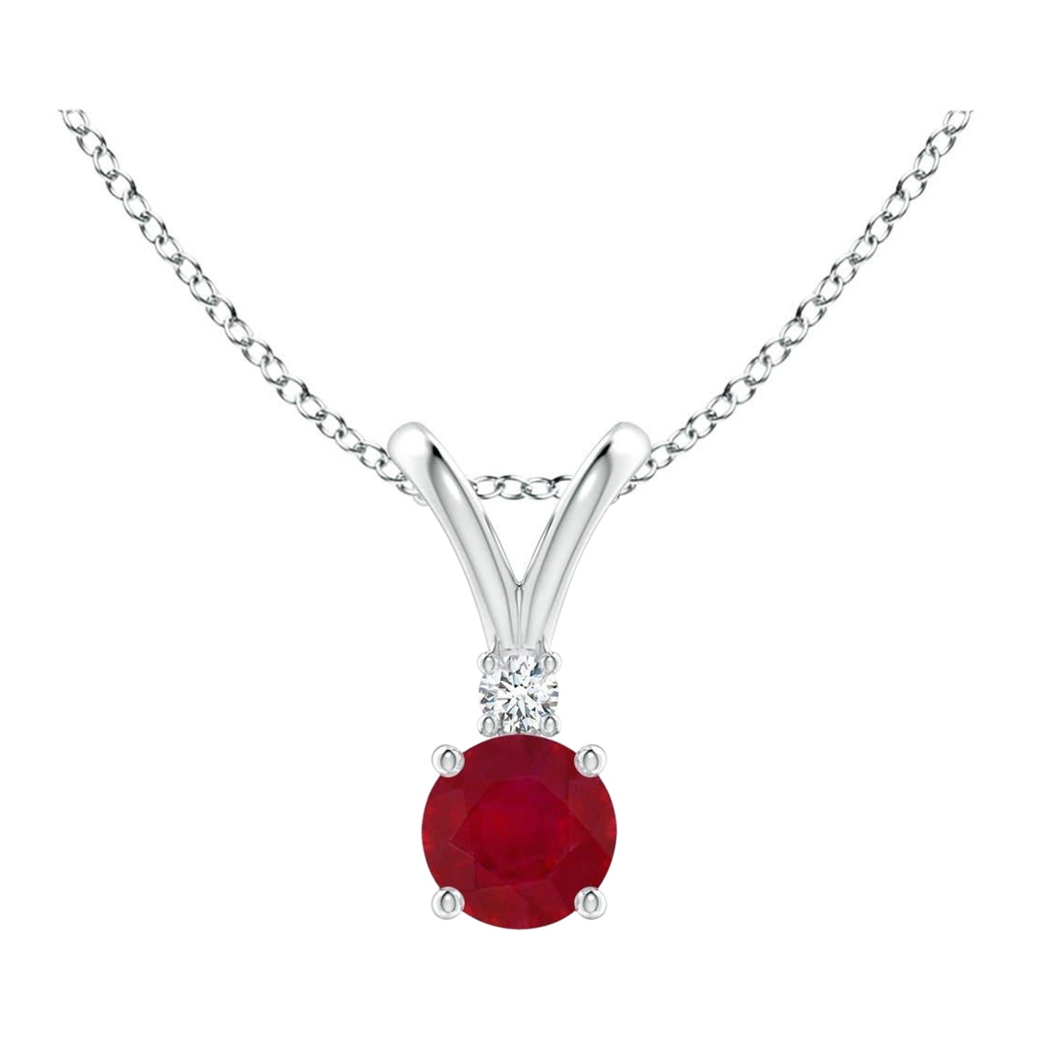 ANGARA Natural Round 0.34ct Ruby Solitaire Pendant with Diamond in ...