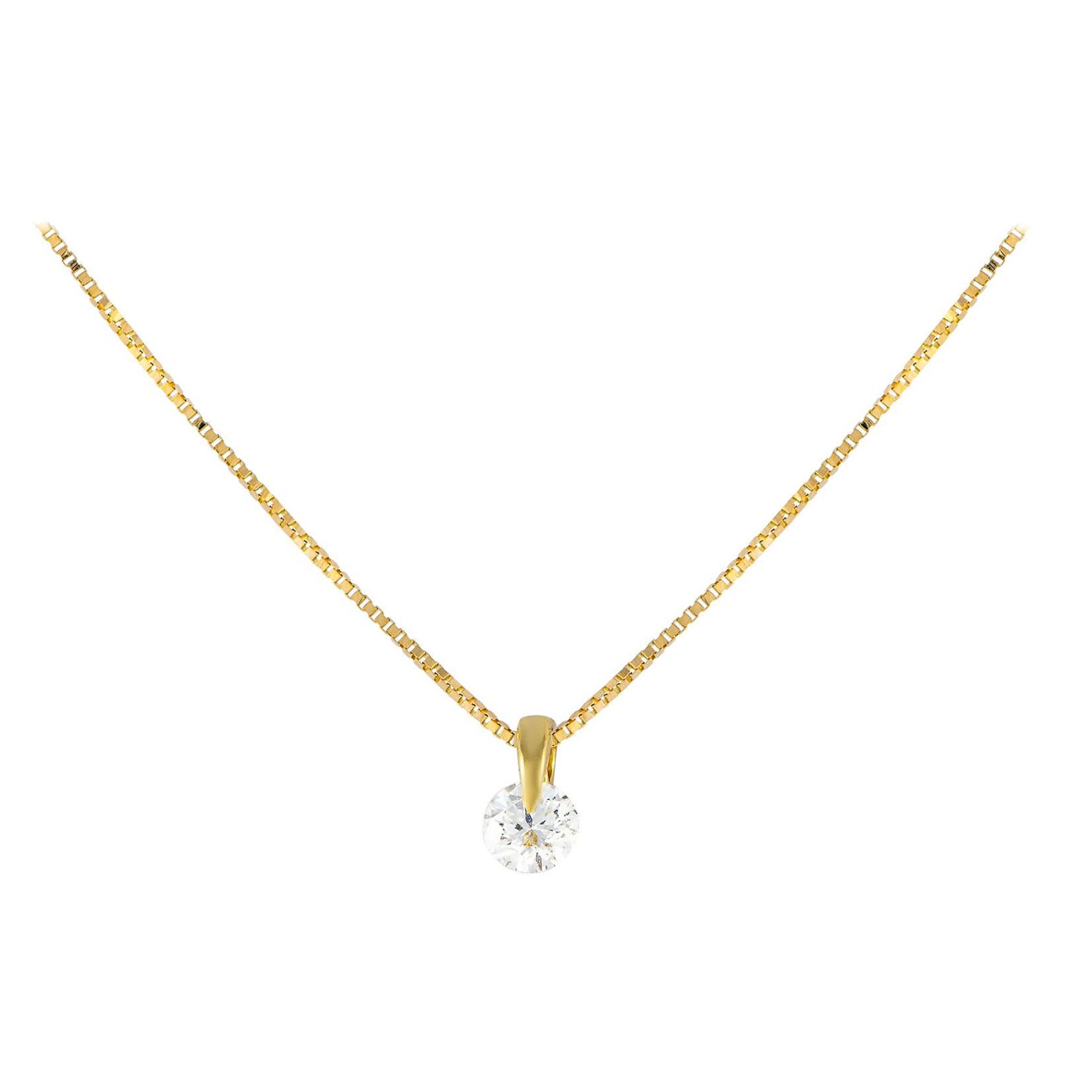 LB Exclusive 18K Yellow Gold 0.20ct Diamond Solitaire Necklace MF15 ...