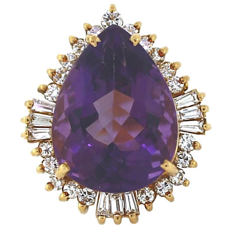 Purple Pear Shape Amethyst Beautiful with Diamonds Yellow Gold at 1stDibs