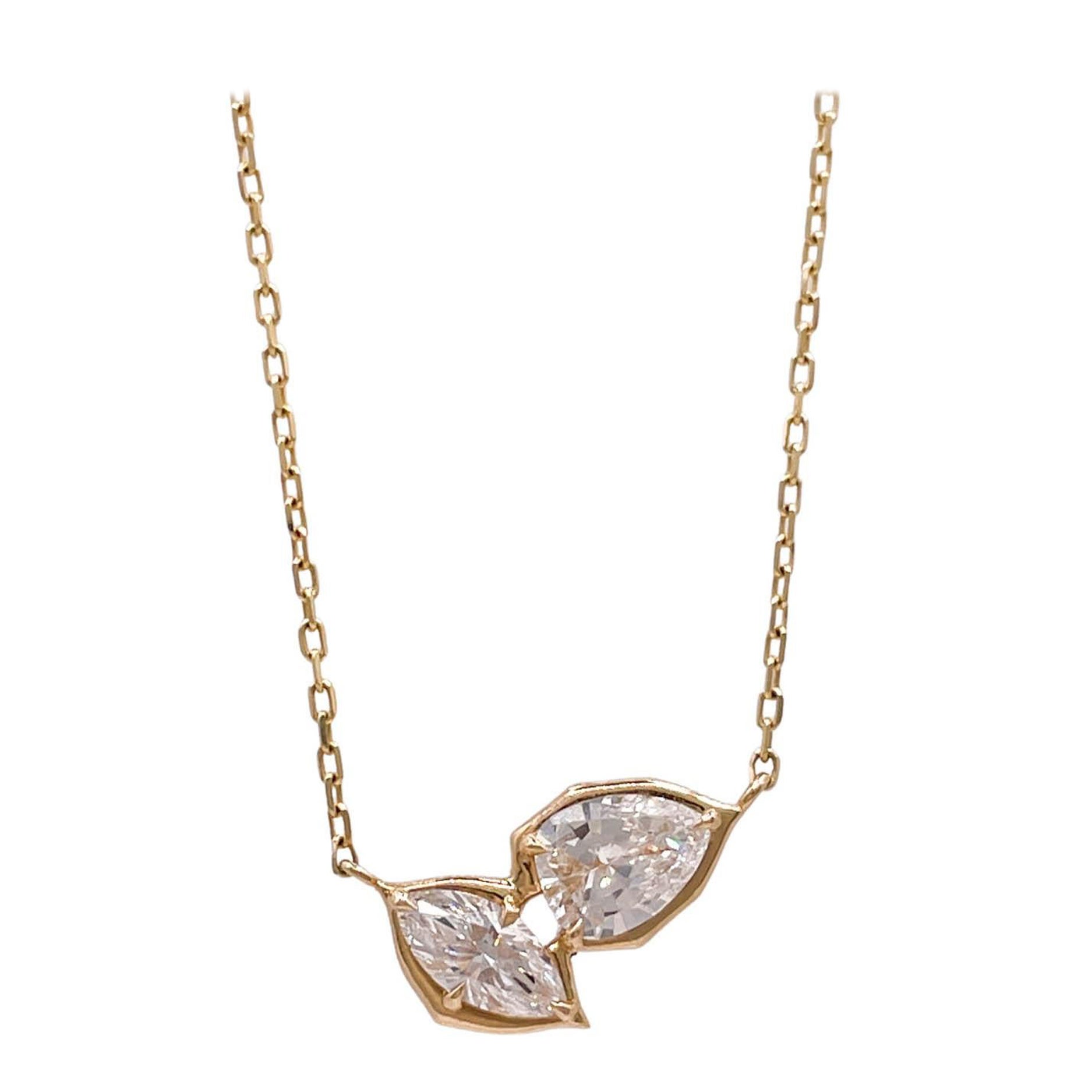 Jay Feder 14k Yellow Gold Pear and Marquise Diamond Pendant Necklace ...