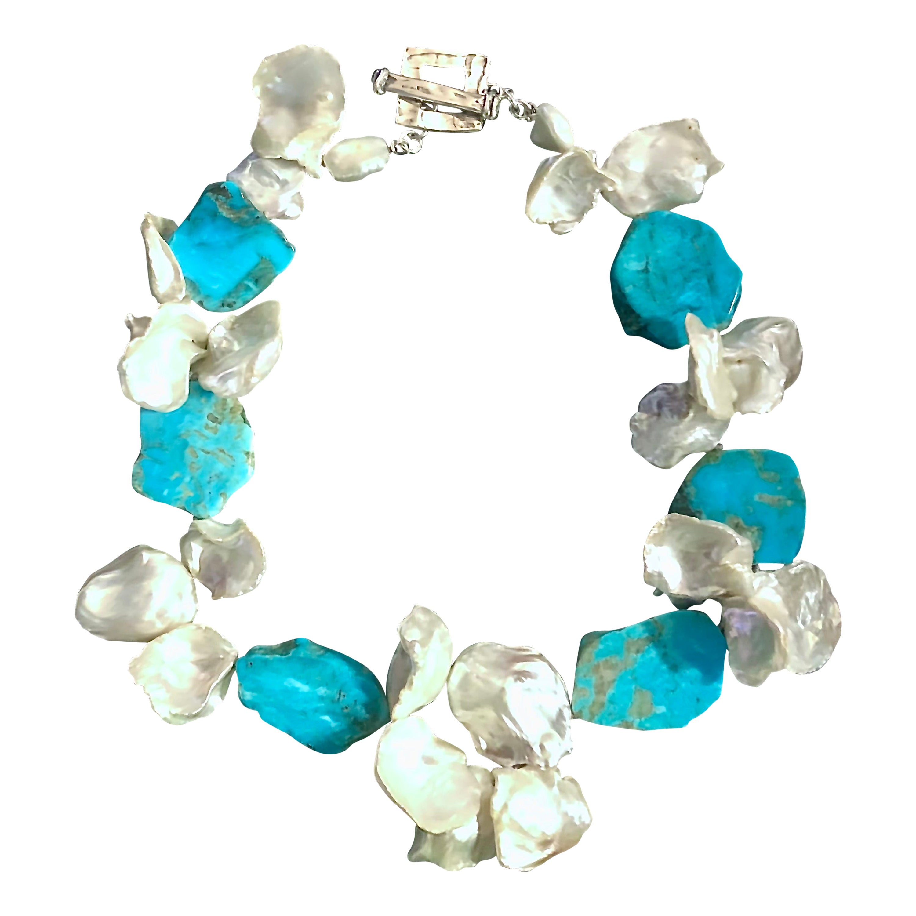 Kingman turquoise w/ huge cultured keishi petal shaped pearls and ...