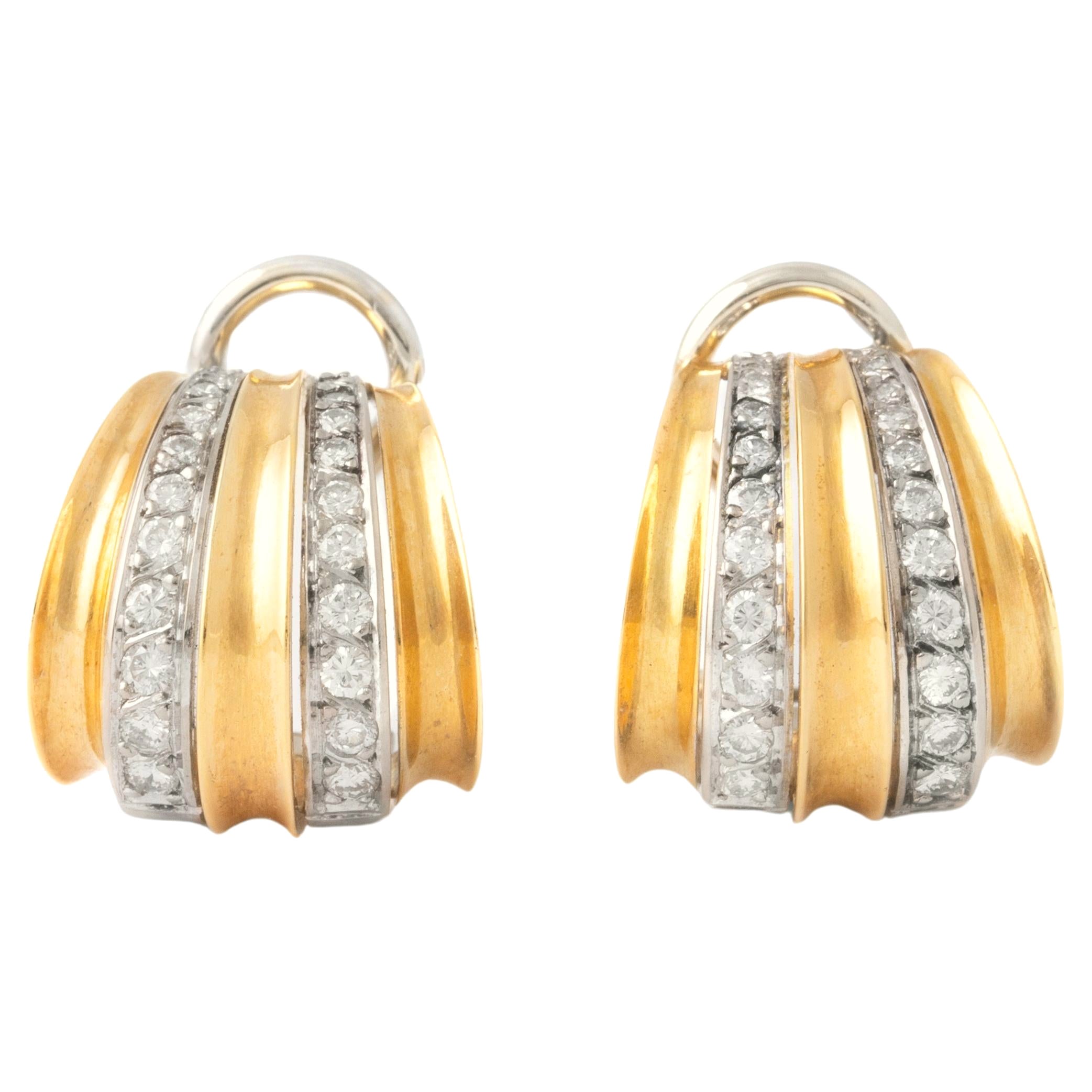 18K Yellow and White Gold Small Scale Cushion Shaped Earrings with ...