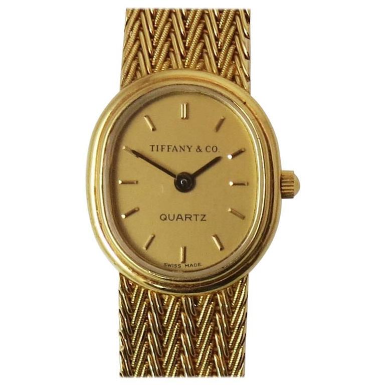 Tiffany and Co Yellow Gold Ladies Oval Bracelet Watch Quartz Movement ...