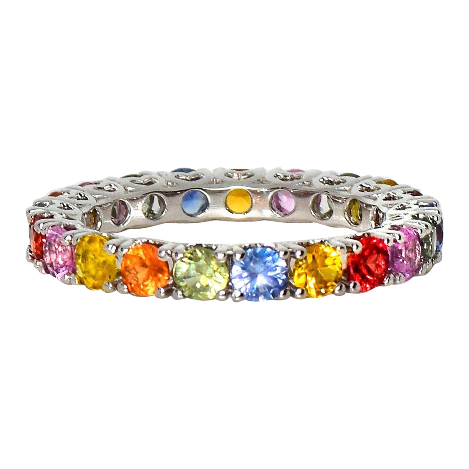 IGI 14k 3.11 Ct Fancy Color Sapphires Eternity Engagement Ring For Sale ...