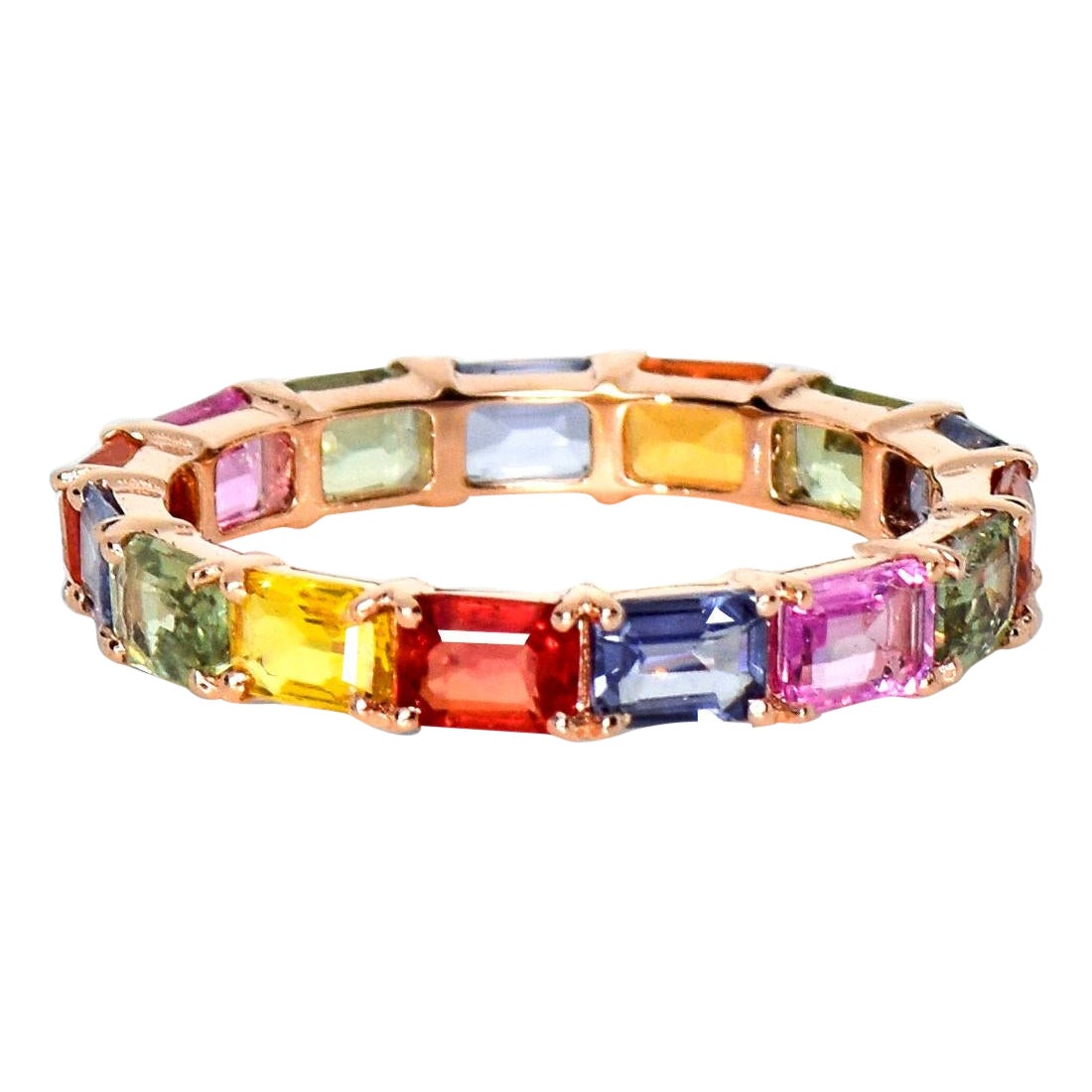 IGI 14k 3.11 Ct Fancy Color Sapphires Eternity Engagement Ring For Sale ...